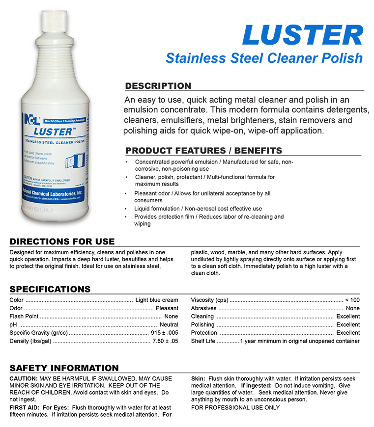 Luster Stainless Steel Cleaner Polish by NCL